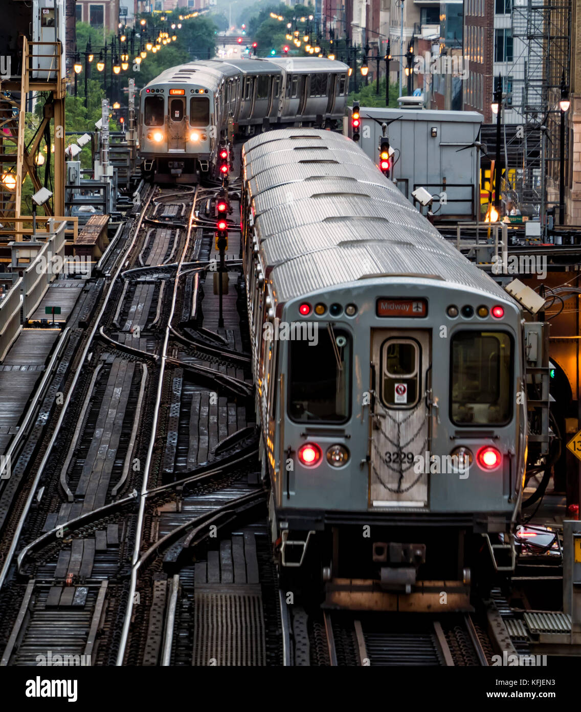 Train on elevated tracks within buildings at the Loop, Glass and Steel ...