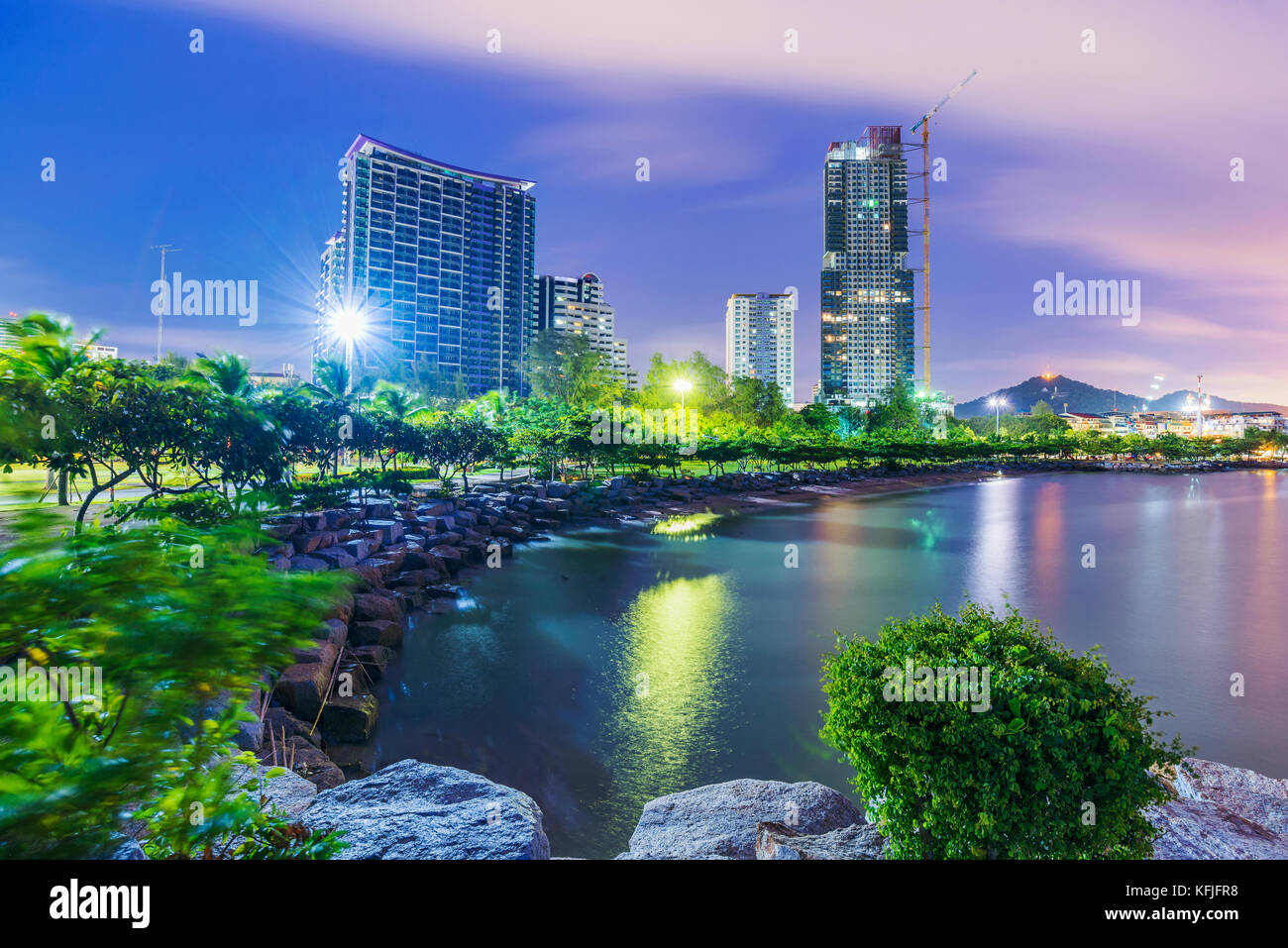 Night view of Sriracha city and seaside in Thailand Stock Photo - Alamy