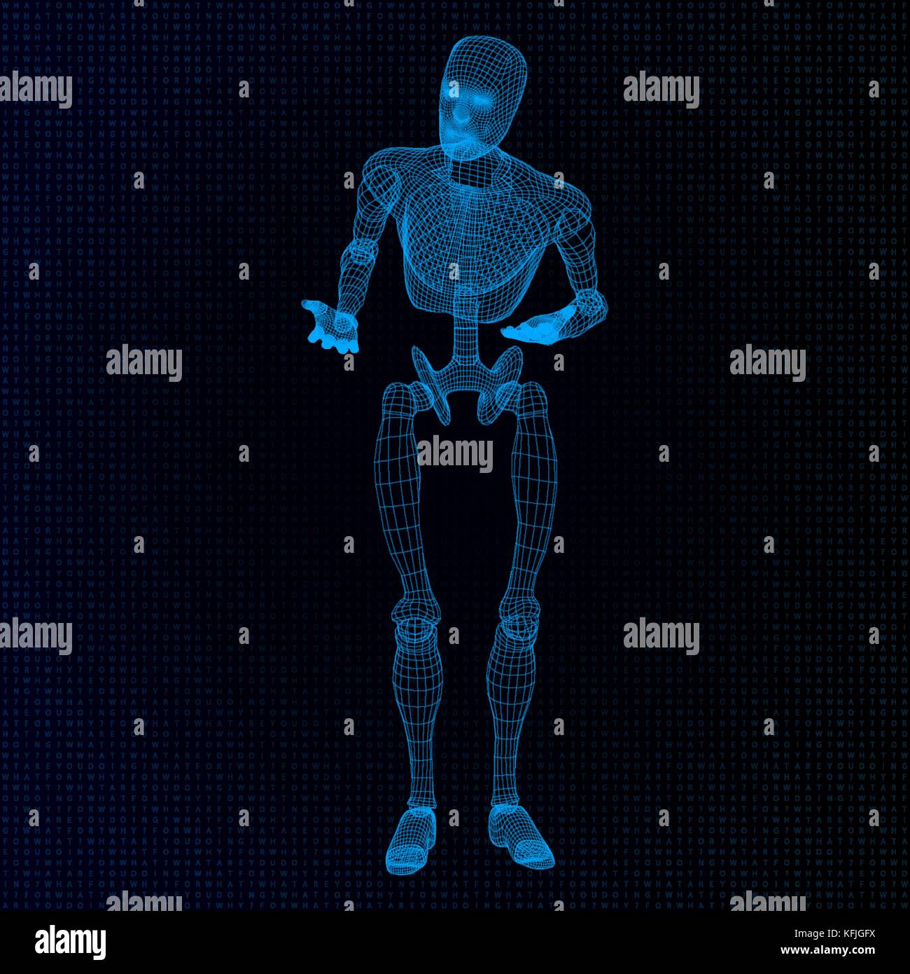 Blue humanoid robot android standing in a questioning pose. Vector ...