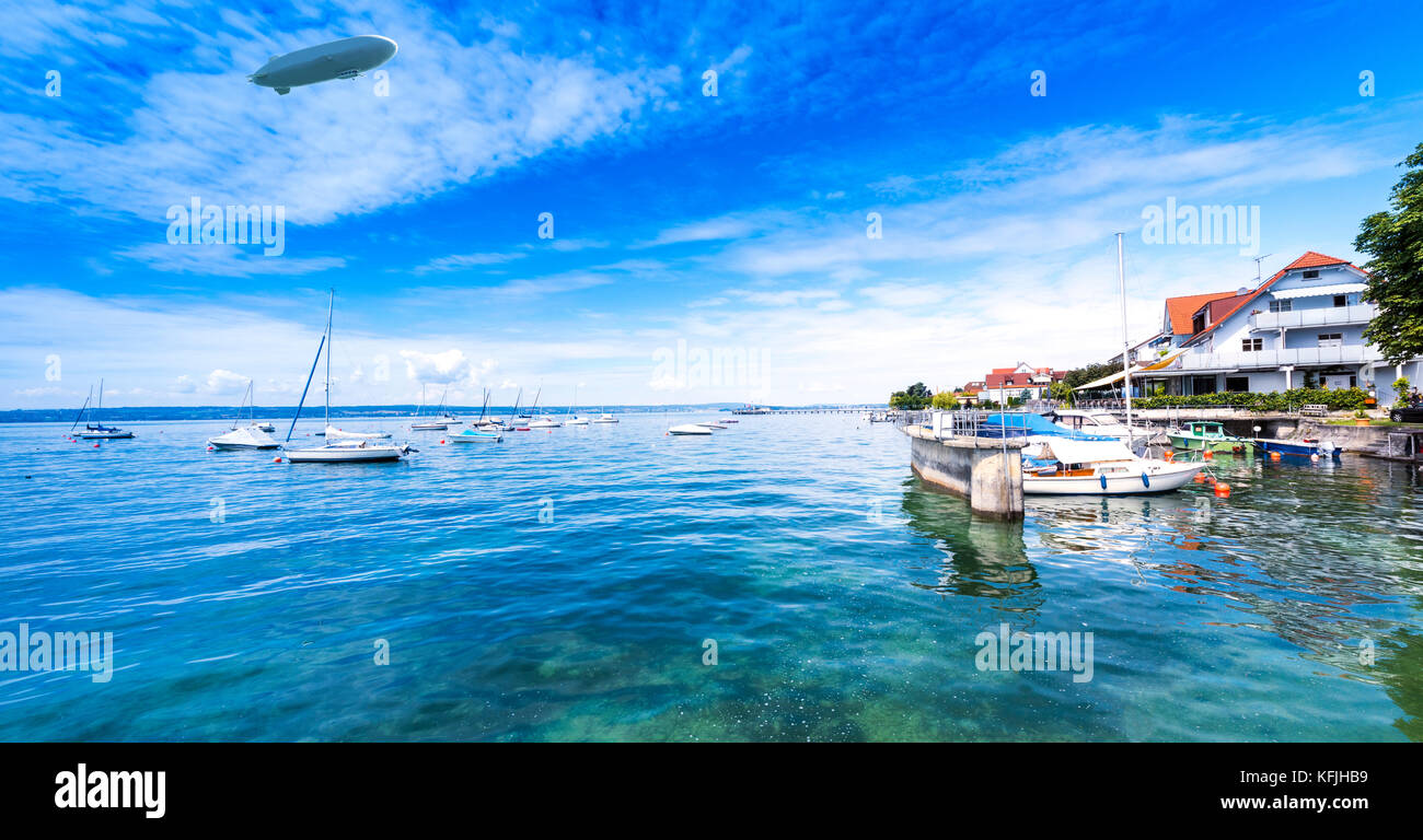 Zeppelin, small yacht harbor with sailing boats in Hagnau at Lake ...
