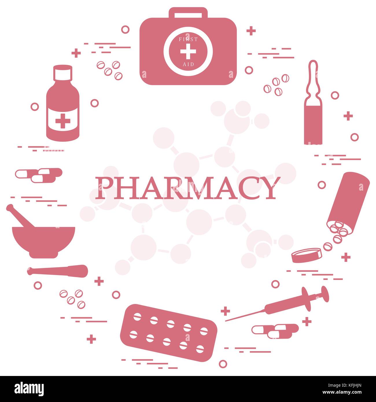 Set of various medical devices and drugs first aid kit arranged in a ...