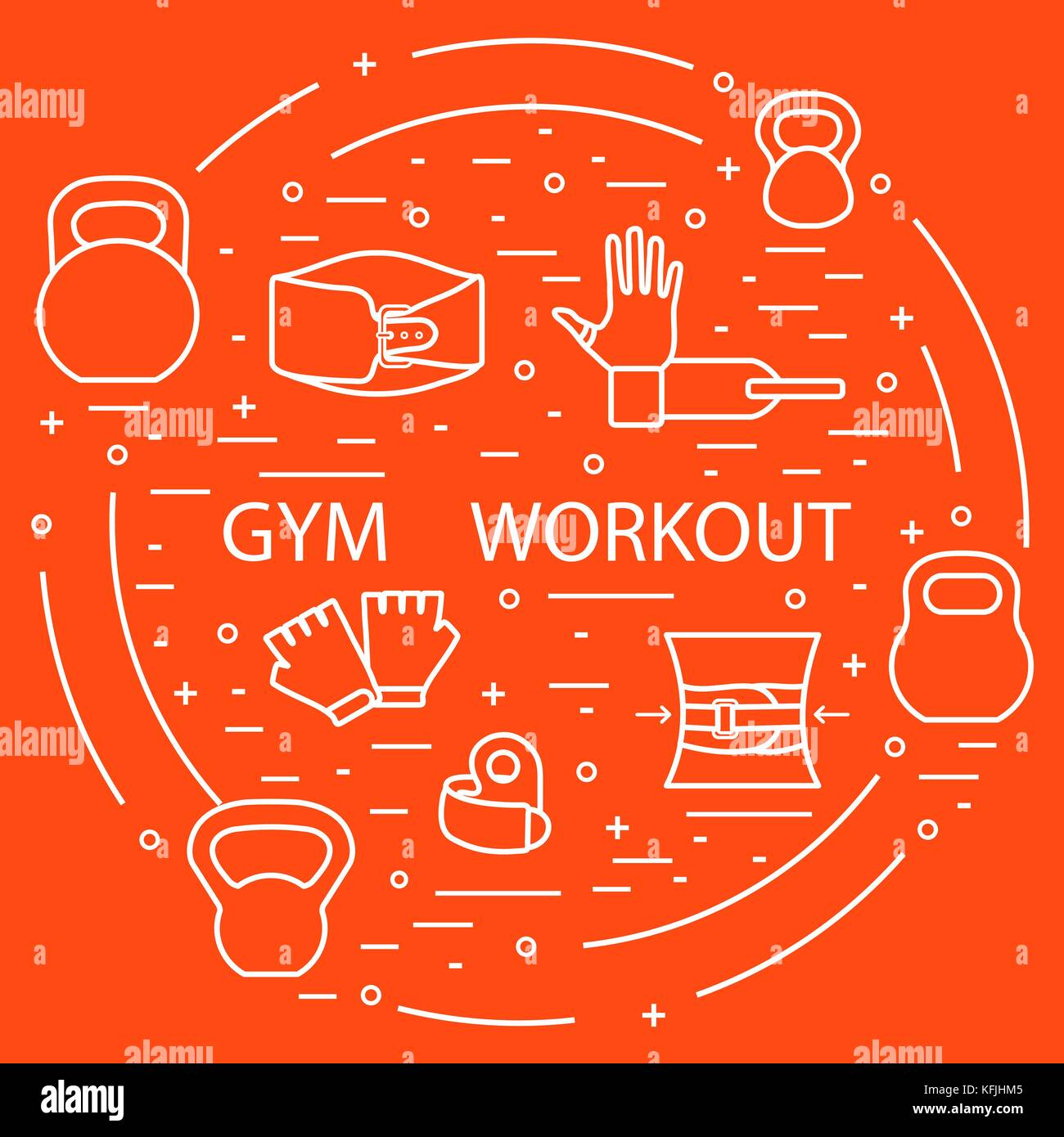 Powerlifting gym workout elements arranged in a circle. Healthy ...