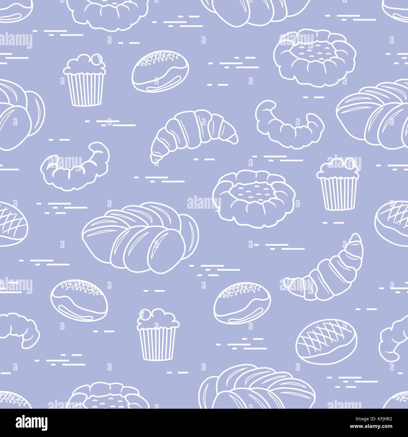 Pattern of different bakery products (bun, cheesecake, cupcake ...