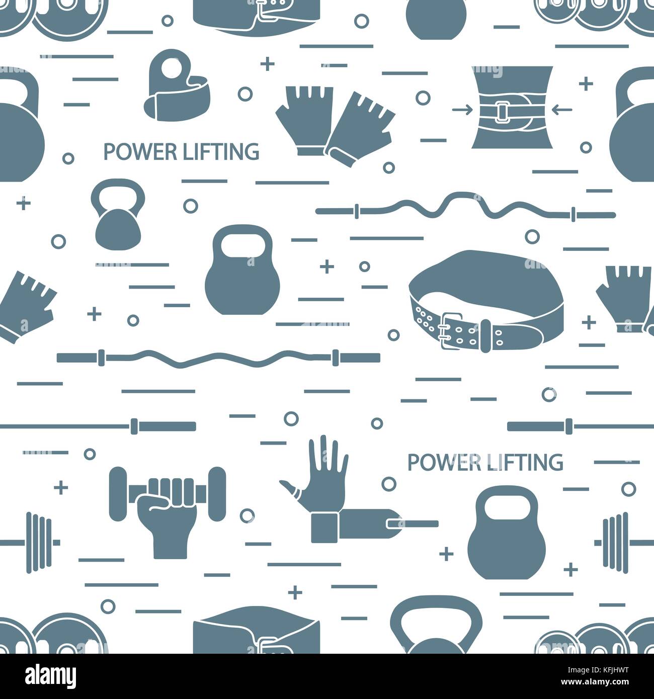 Vector pattern on the sports theme. Different goods for weightlifting ...