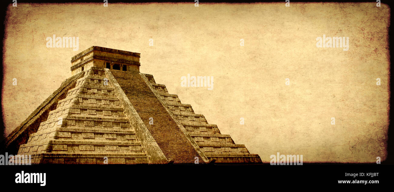 Grunge background with paper texture and landmark of Mexico - ancient ...