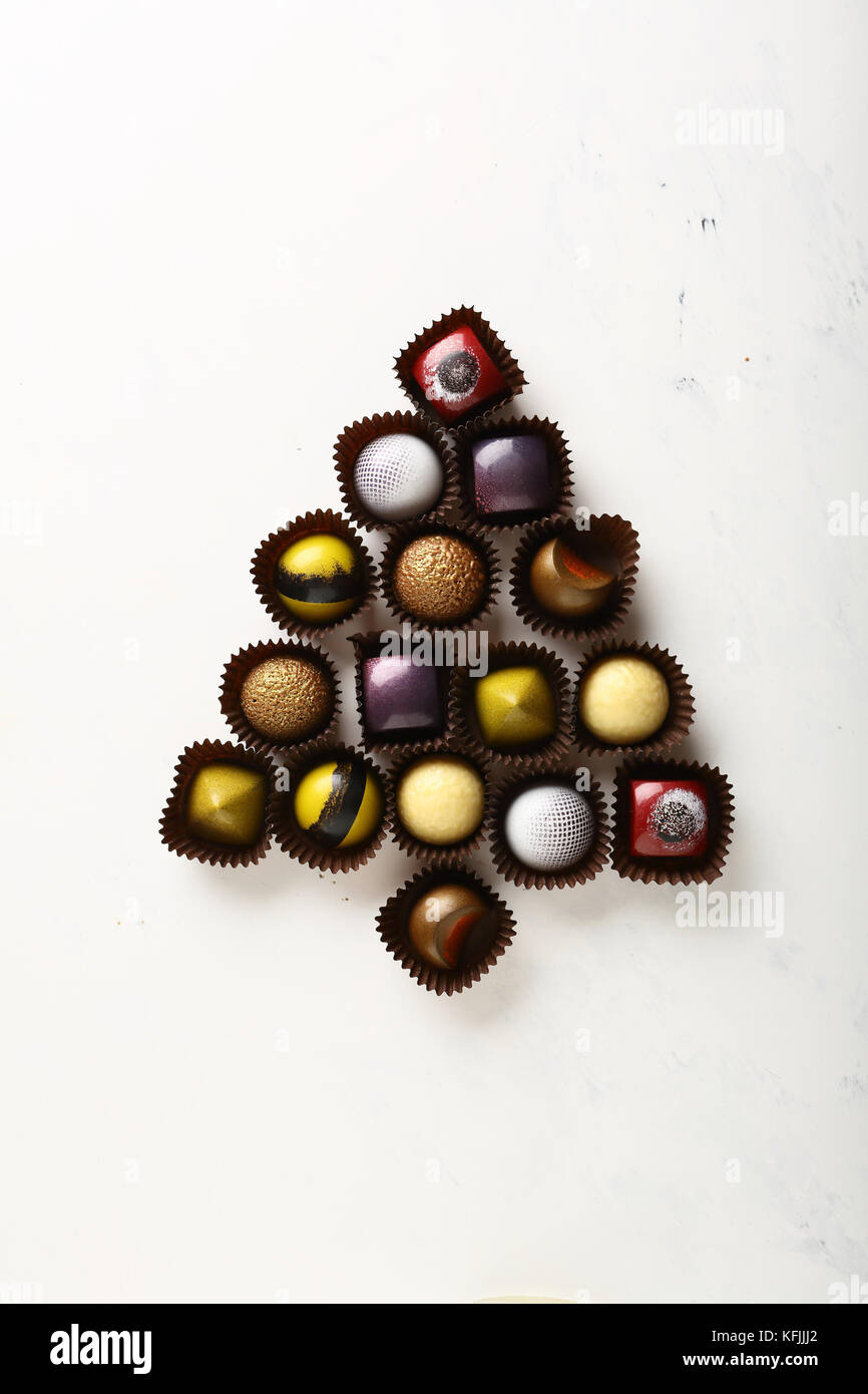 praline in shape of christmas tree, holiday and food Stock Photo - Alamy