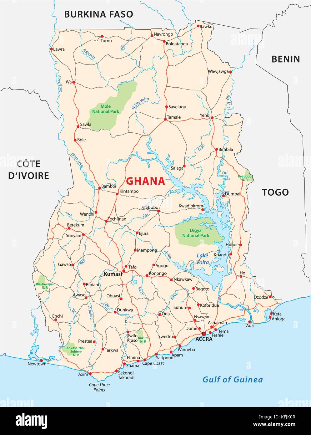 ghana road vector map Stock Vector Image & Art - Alamy