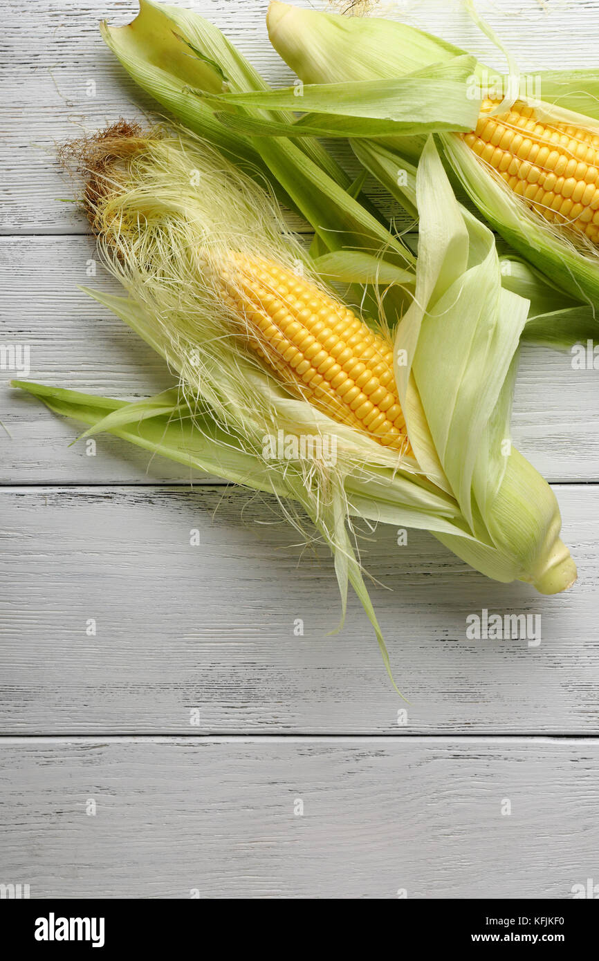 Fresh sweet corn on white background, food above Stock Photo - Alamy