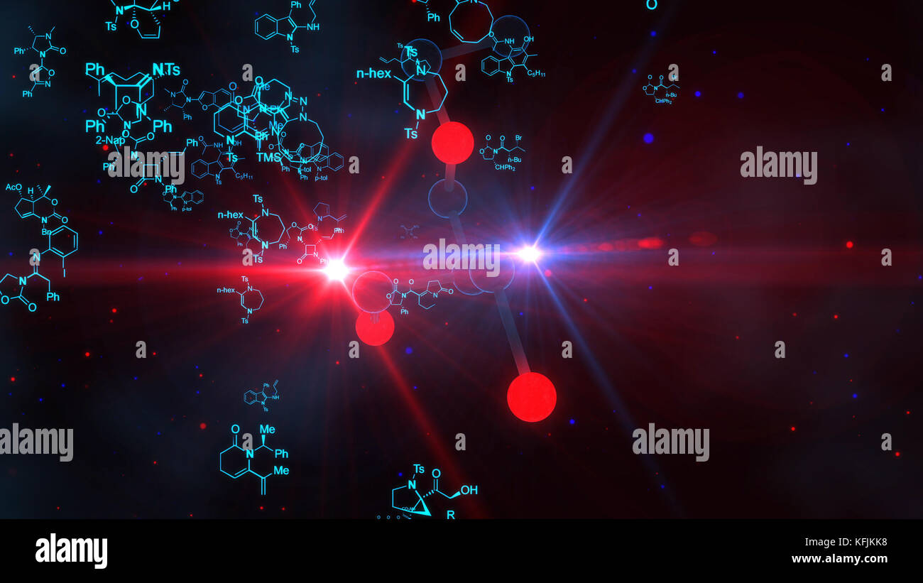 A striking 3d rendering of black and red atom and molecule structures ...