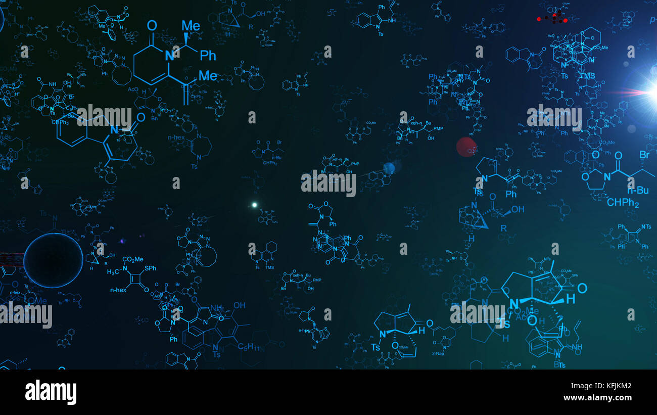 A multilayered 3d rendering of big and small black molecule structures ...
