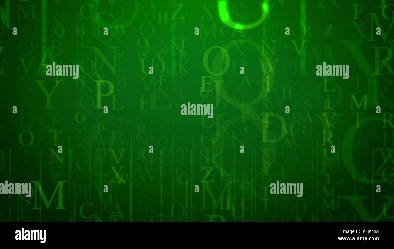 3d illustration of imposing English letters in the light green ...