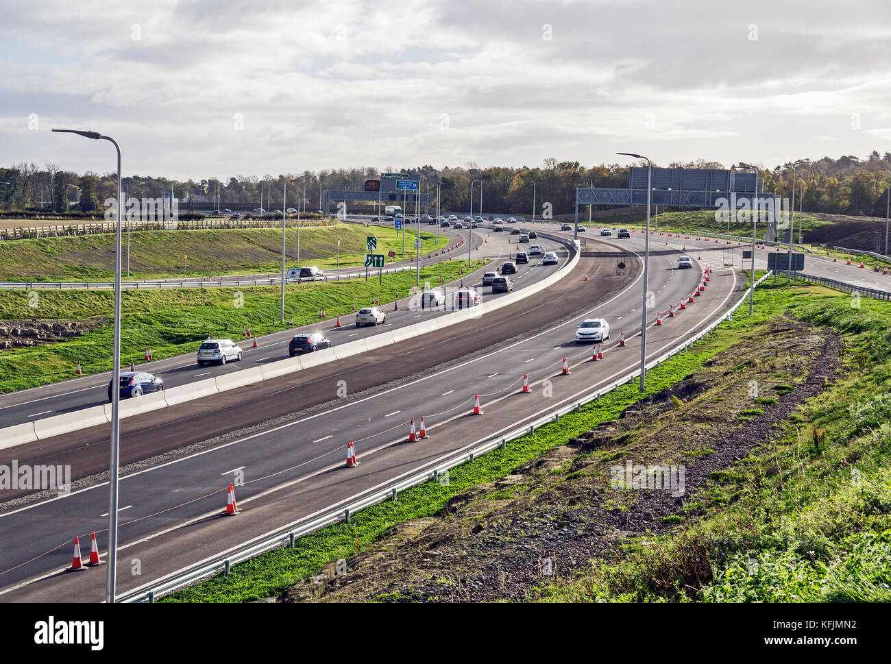 M90 approach road to new bridge Queensferry Crossing spanning the Firth ...