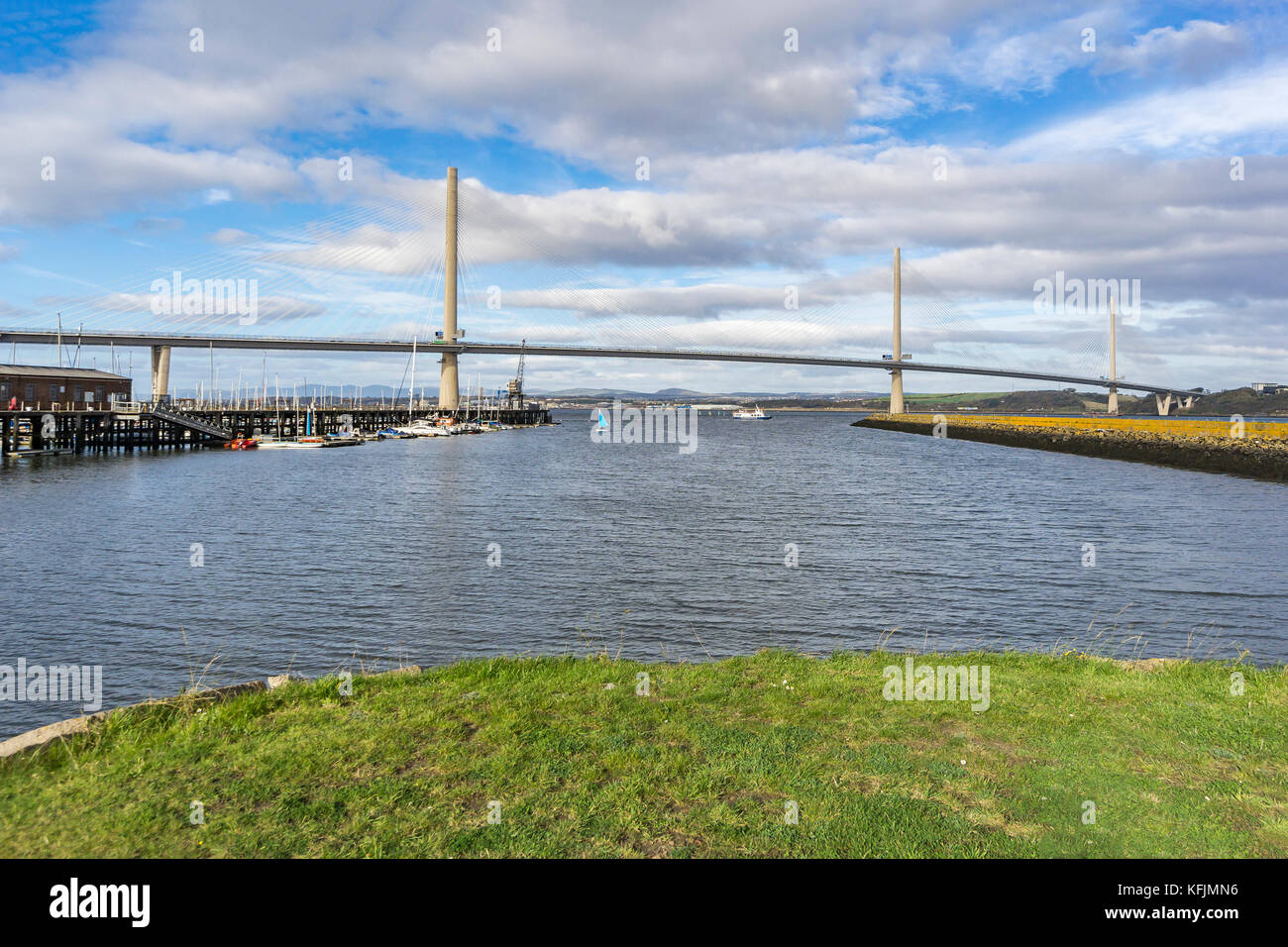 Completed road bridge Queensferry Crossing spanning the Firth of Forth ...