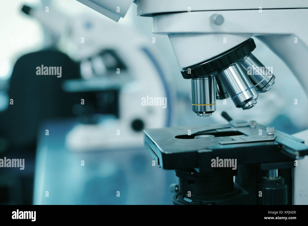 Close up of microscope that being ready for experiments Stock Photo - Alamy