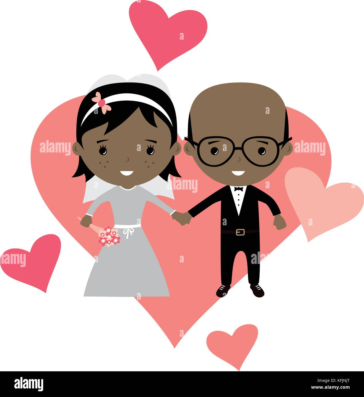 adorable groom and bride lovely marriage cartoon theme vector Stock ...