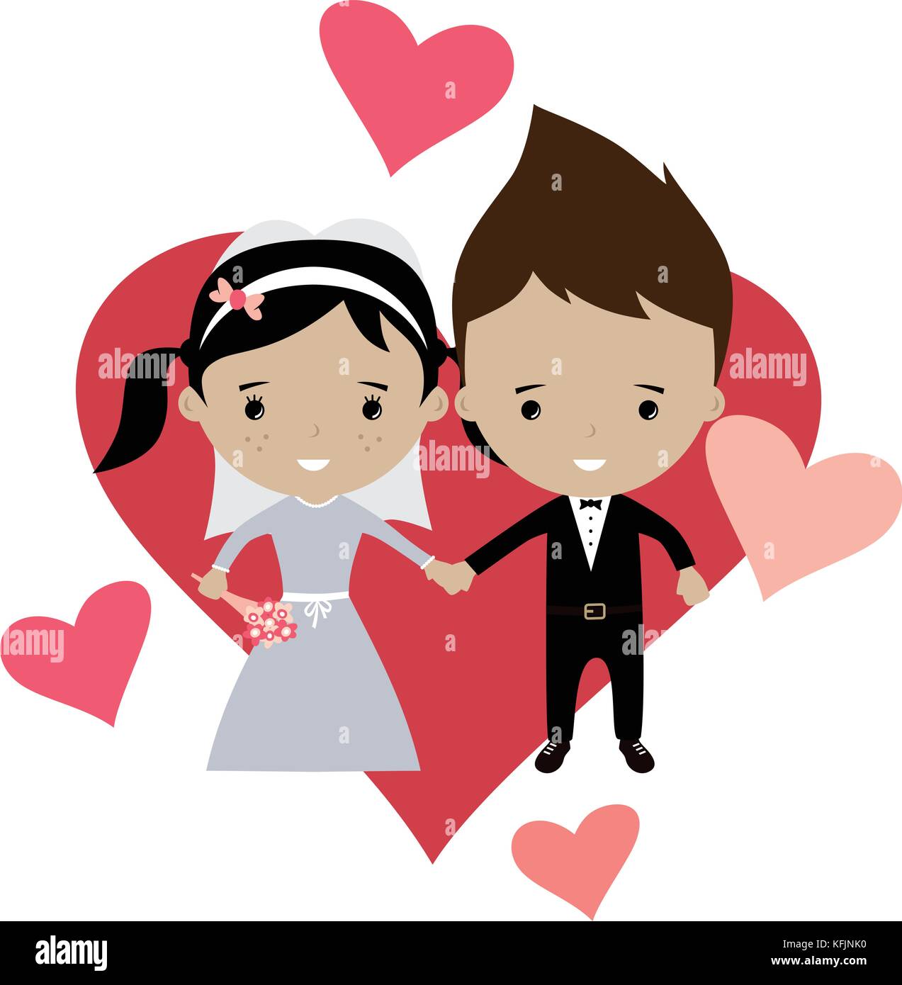 adorable groom and bride lovely marriage cartoon theme vector Stock ...