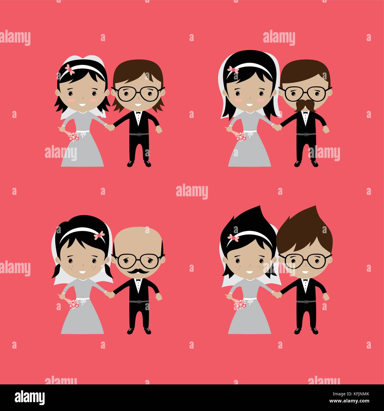 adorable groom and bride lovely marriage cartoon theme vector Stock ...