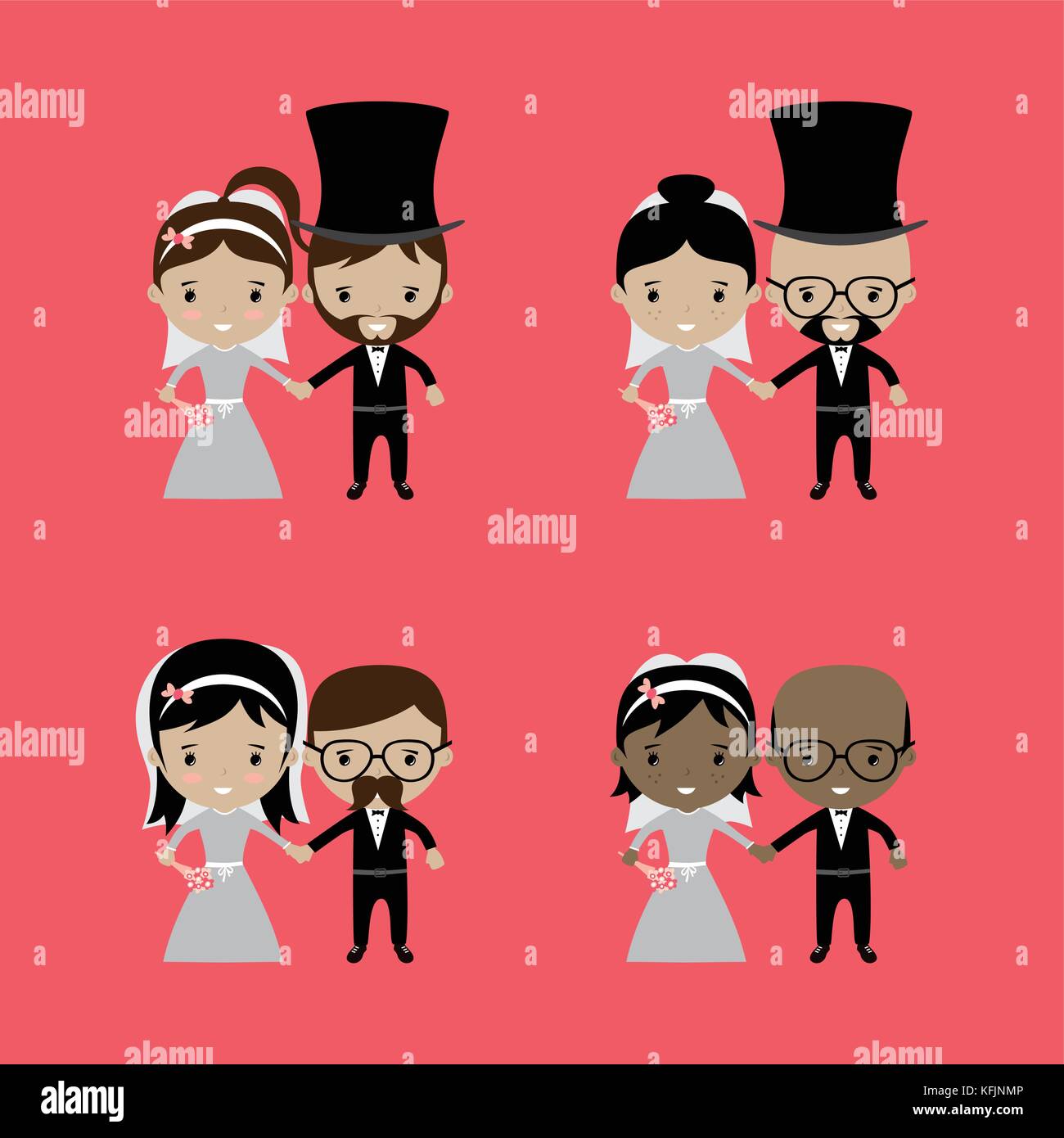 adorable groom and bride lovely marriage cartoon theme vector Stock ...