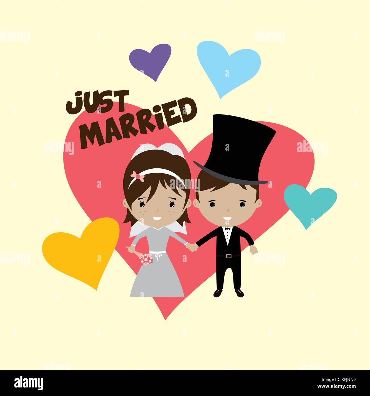 adorable groom and bride lovely marriage cartoon theme vector Stock ...