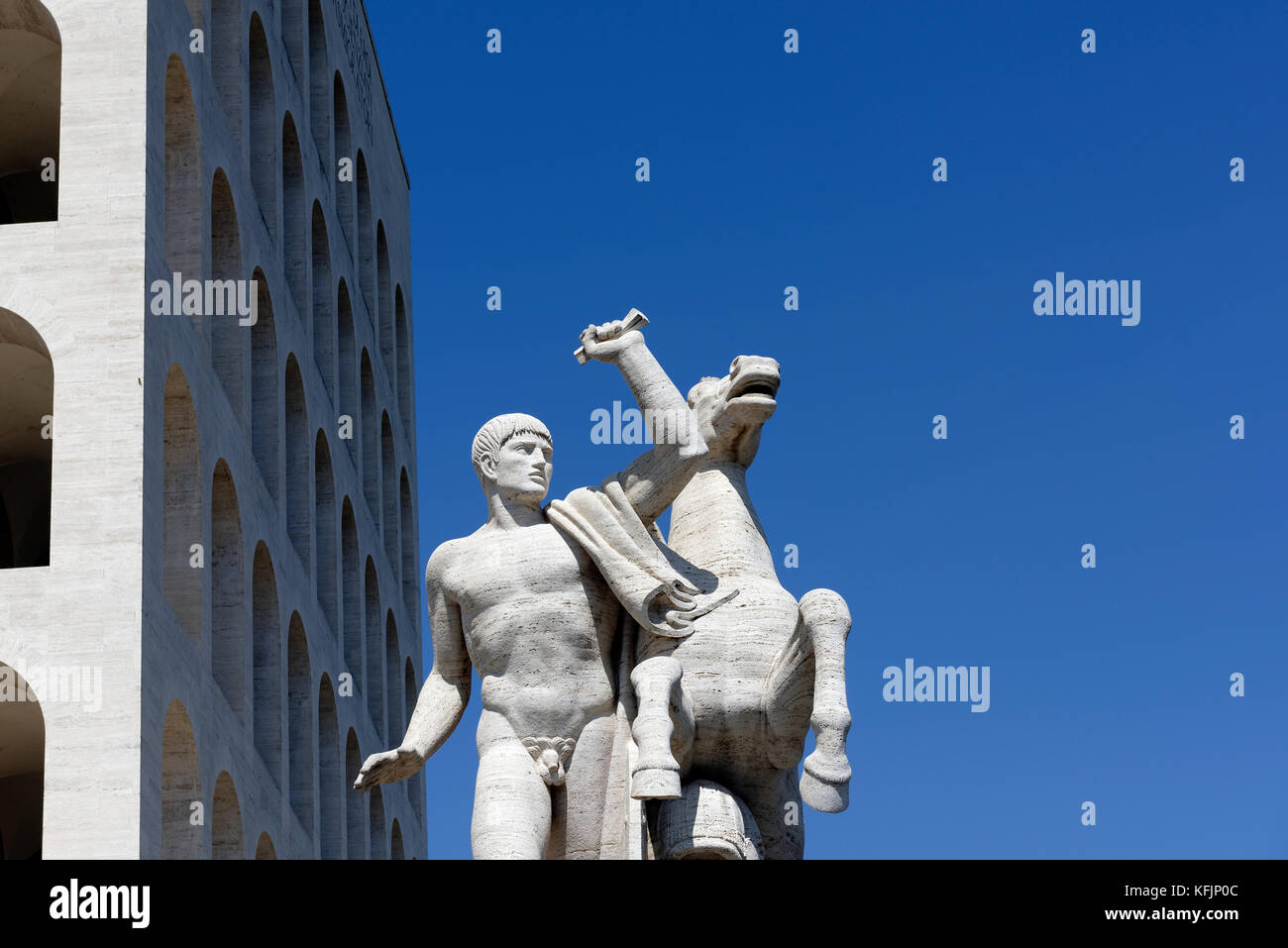 Classical statues surround the Palazzo della Civilta Italiana, known as ...