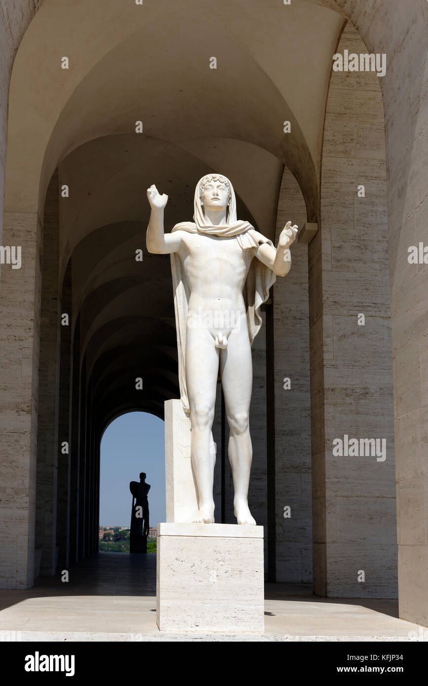 Classical statues surround the Palazzo della Civilta Italiana, known as ...