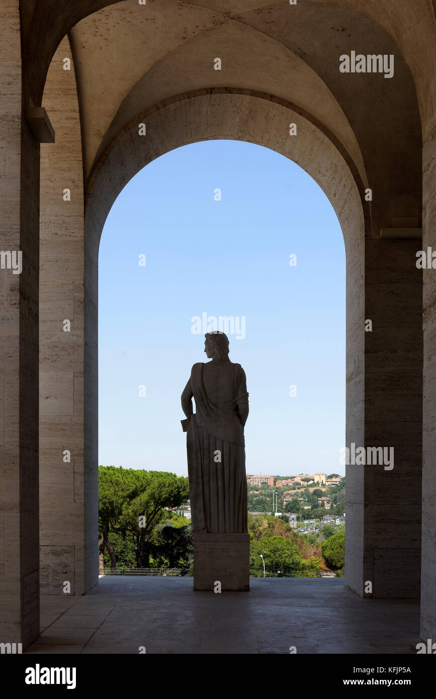 Classical statues surround the Palazzo della Civilta Italiana, known as ...