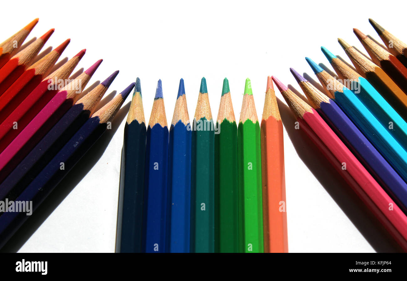 Color pencils on white background pointing upward and aligned Stock ...