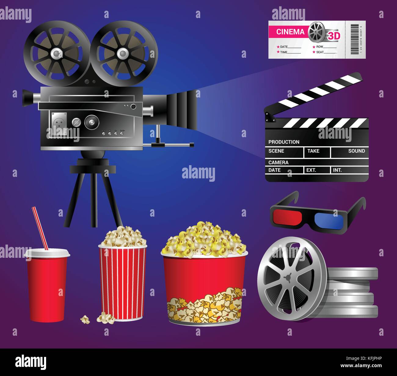 Set of cinema objects - modern vector realistic isolated clip art Stock ...