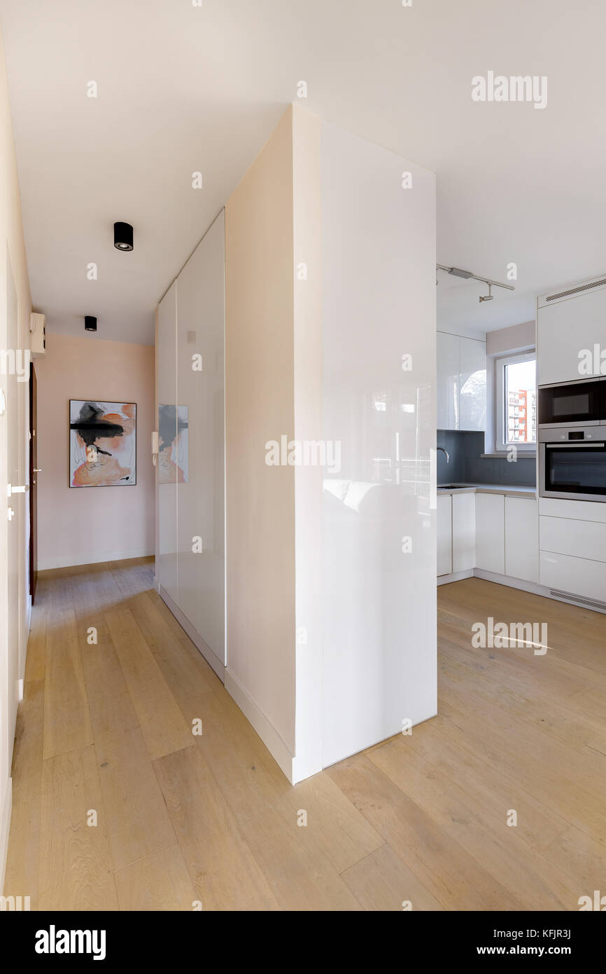 Bright home interior in new style, view from corridor to kitchen Stock ...