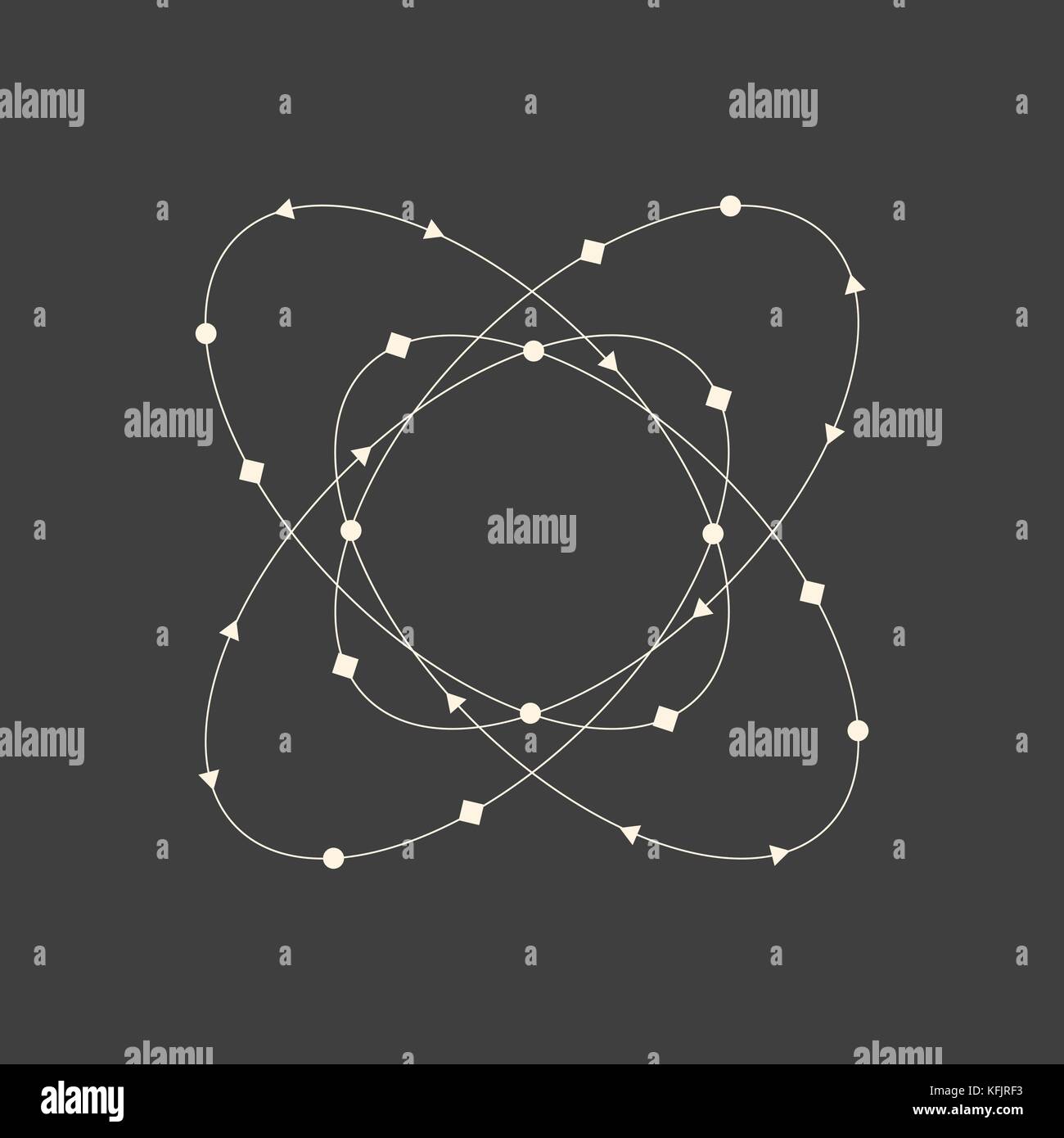 Modern linear mandala with small symbols on grey background Stock ...