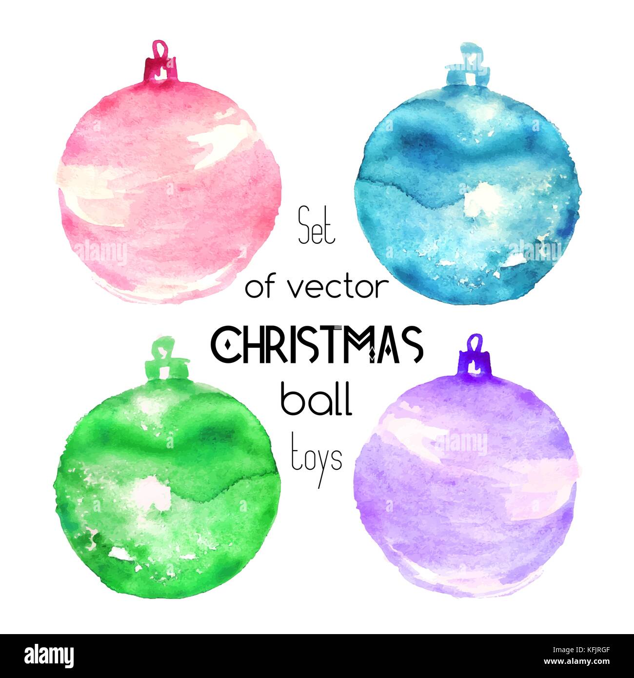 Set of four watercolor Christmas ball toys on white background Stock ...