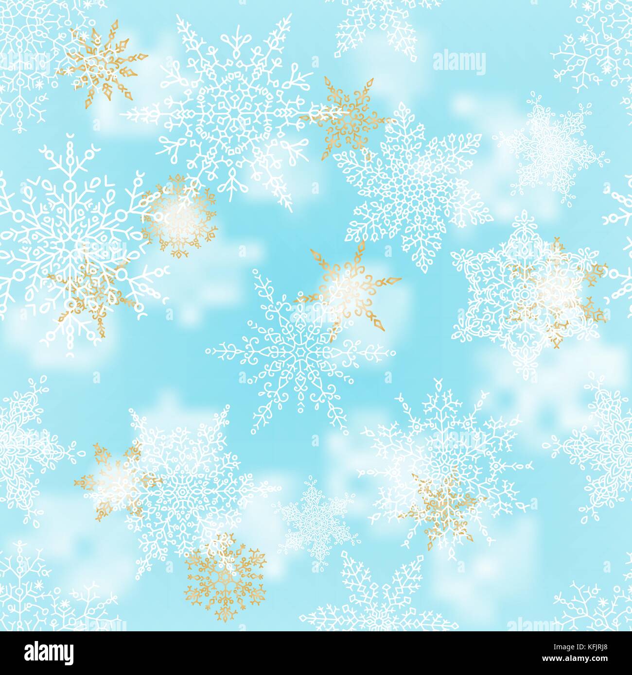 Christmas white and gold snowflakes on blur blue background. Winter ...