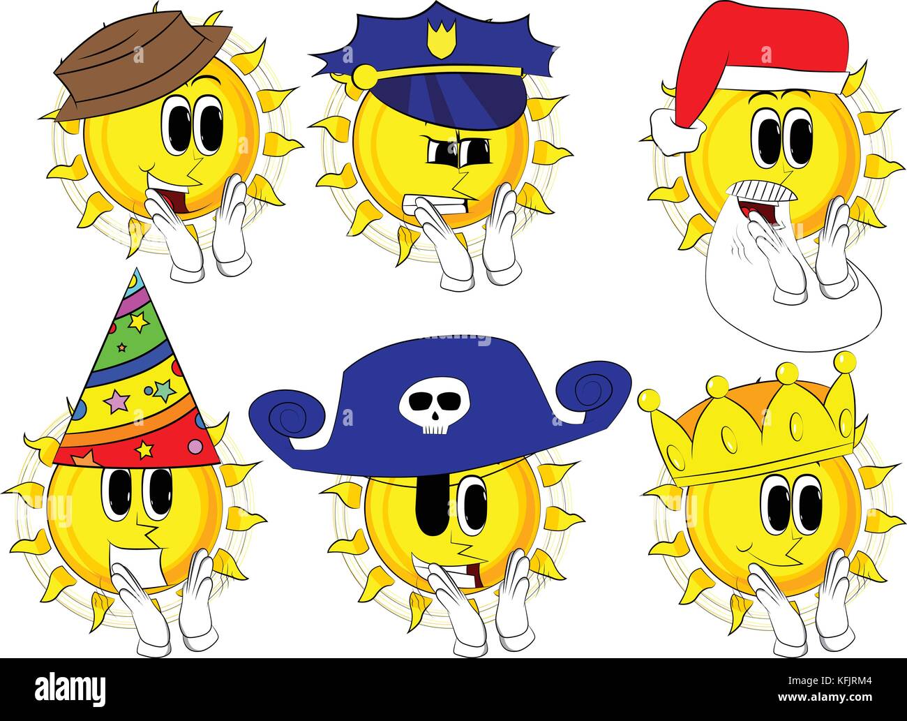 Cartoon sun with clapping hands. Collection with costume. Expressions ...