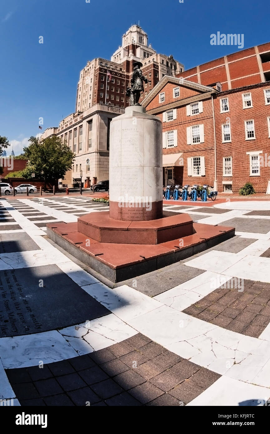 Welcome Park with statue of Penn on a pedestal in the center ...