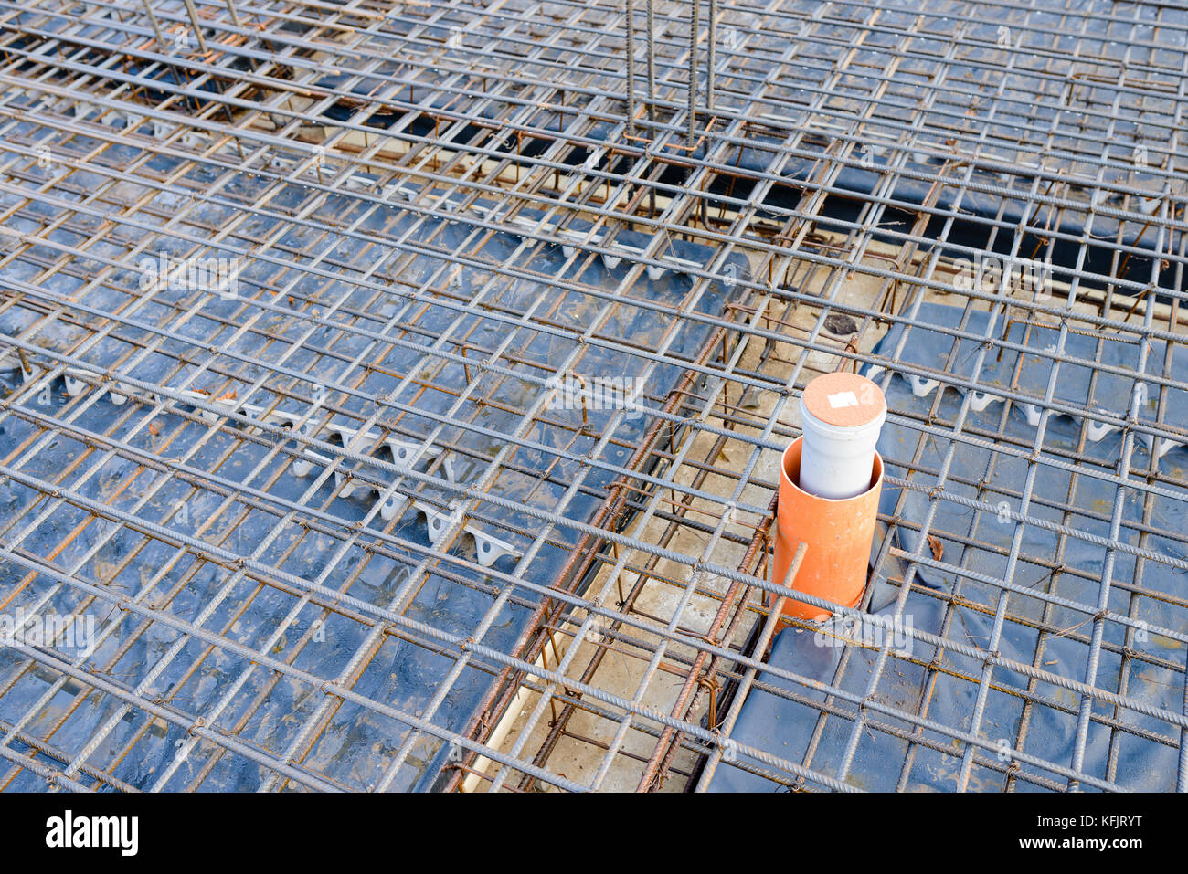Reinforcement metal framework for concrete pouring. Ready for filling ...