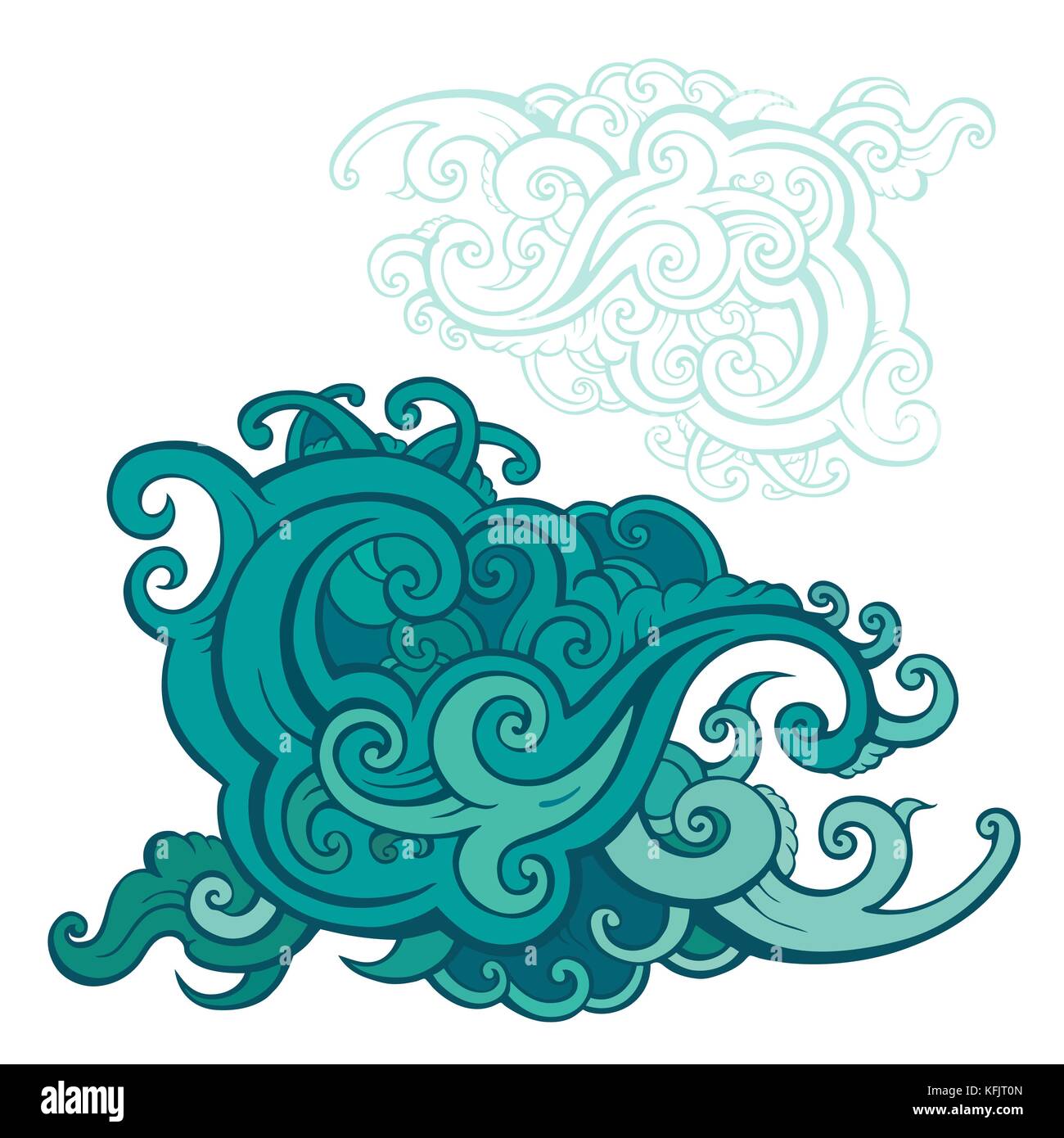 Sea waves set. Hand drawn vector illustration. Design element Stock ...