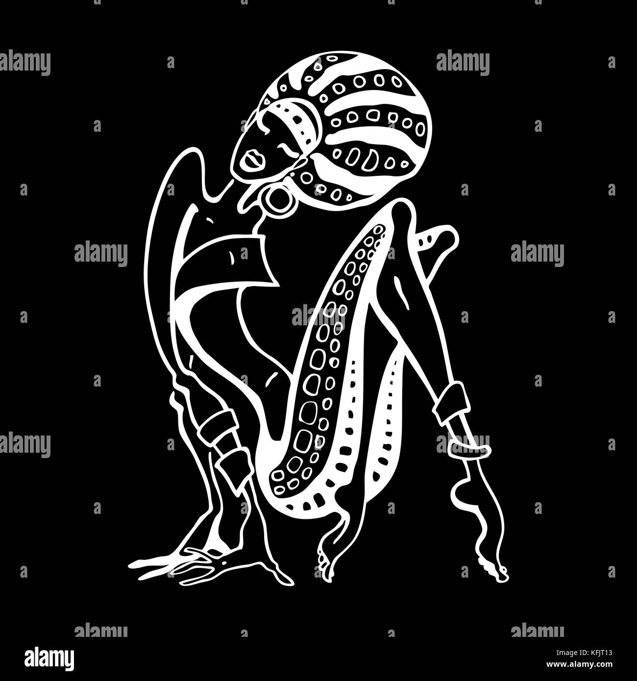 African woman in ethnic style. Beautiful Girl. Hand drawn Vector ...