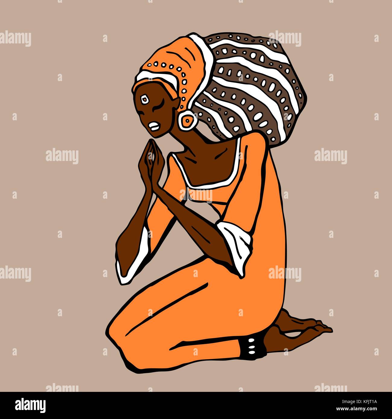African woman in ethnic style. Beautiful Girl. Hand drawn Vector ...