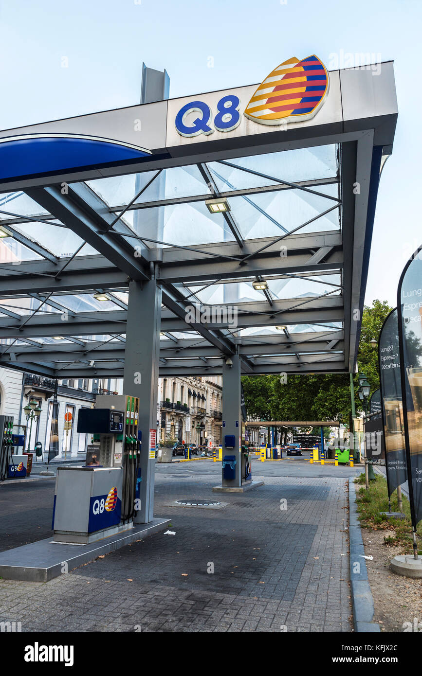 Brussels, Belgium - August 27, 2017: Q8 gas station in the center of ...