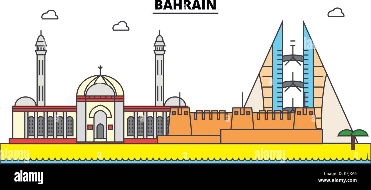 Bahrain outline city skyline, linear illustration, banner, travel ...