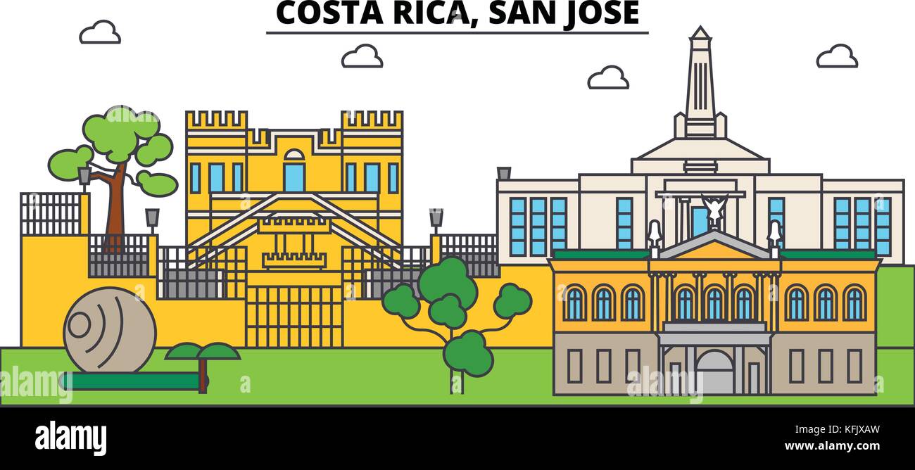 Costa Rica, San Jose outline city skyline, linear illustration, banner ...
