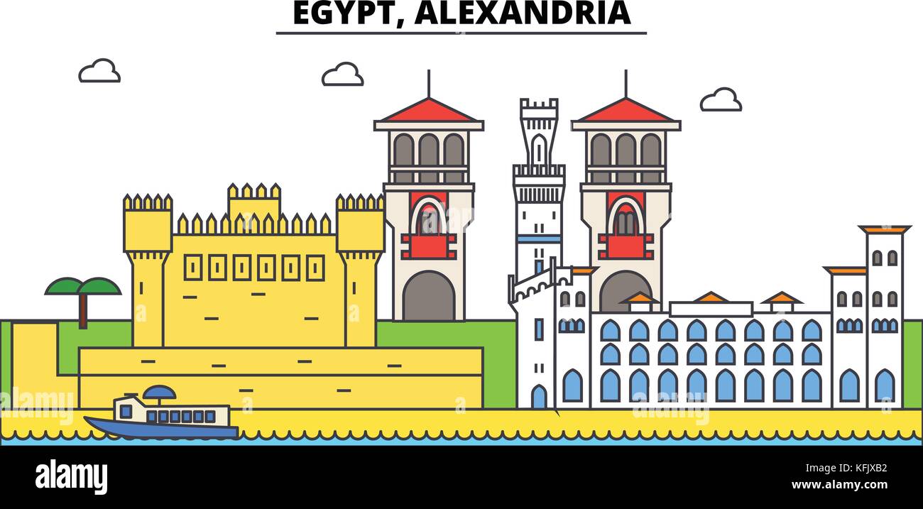 Egypt, Alexandria outline city skyline, linear illustration, banner ...
