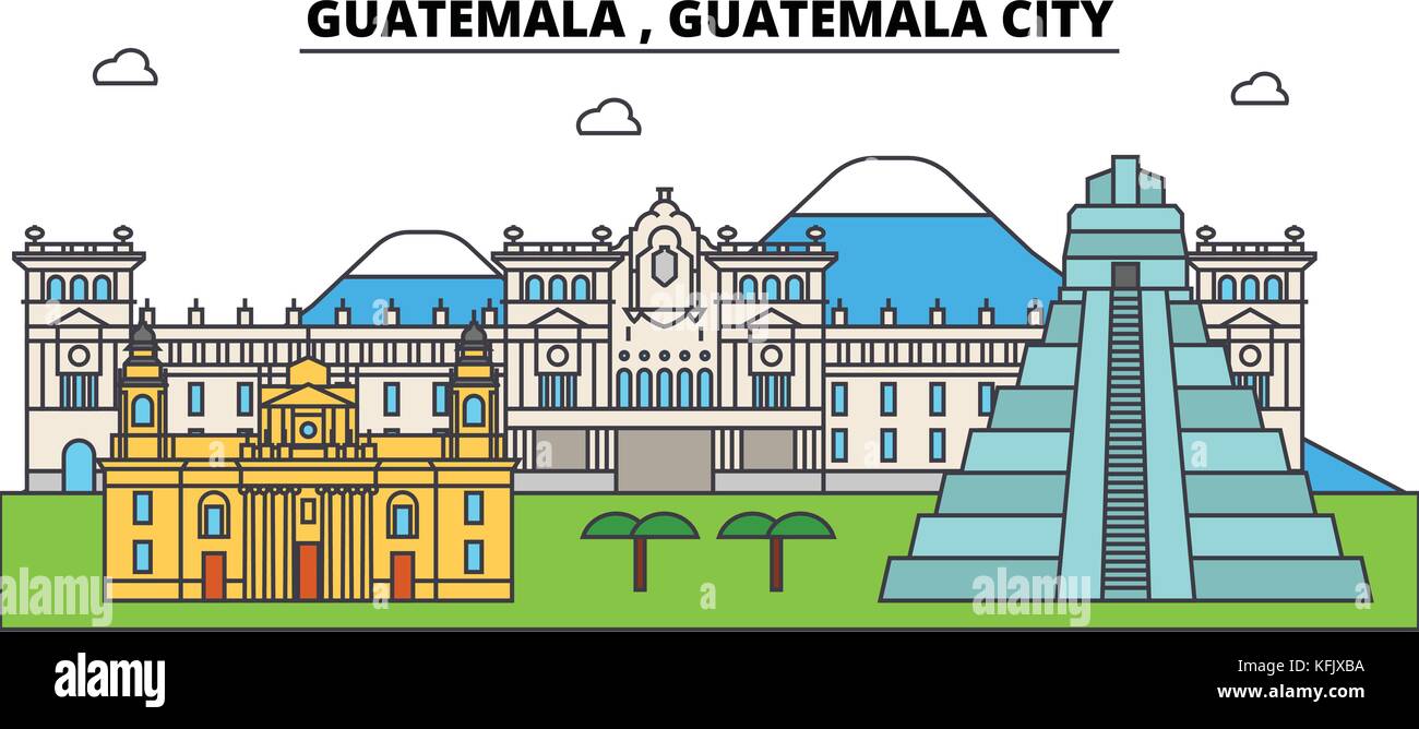 Guatemala , Guatemala City outline city skyline, linear illustration ...