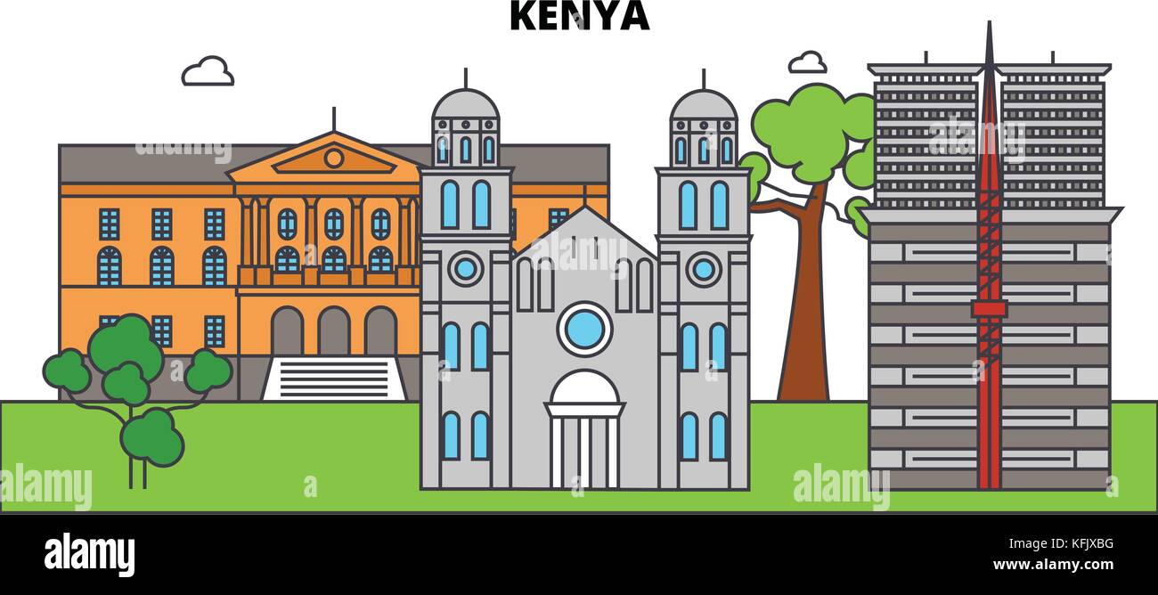 Kenya outline city skyline, linear illustration, banner, travel ...