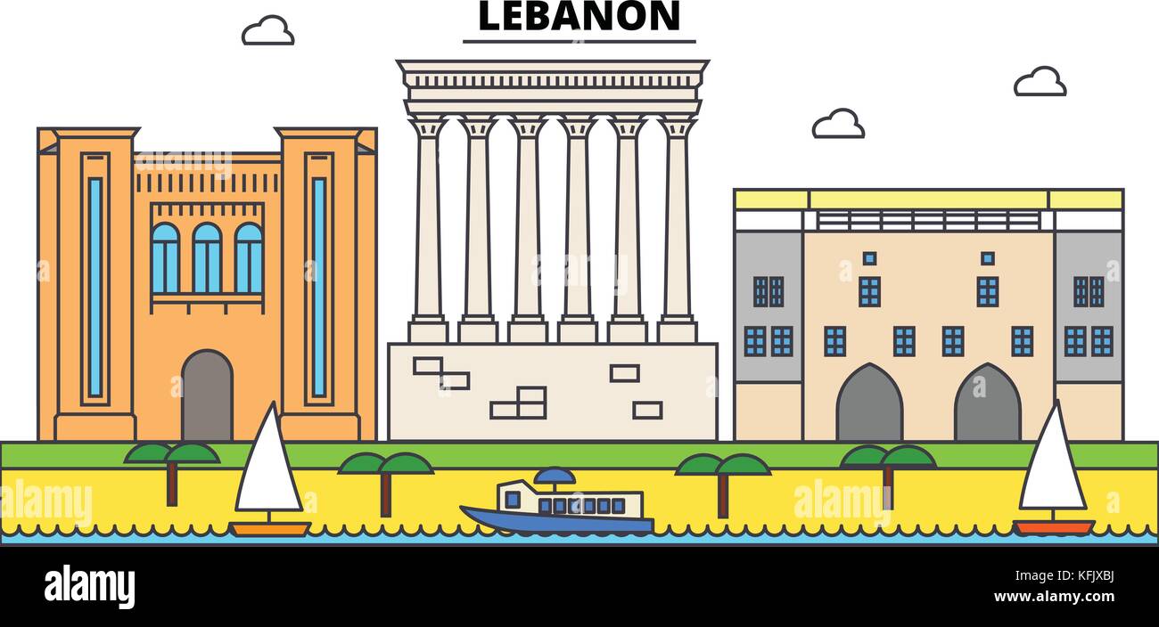 Lebanon outline city skyline, linear illustration, banner, travel ...