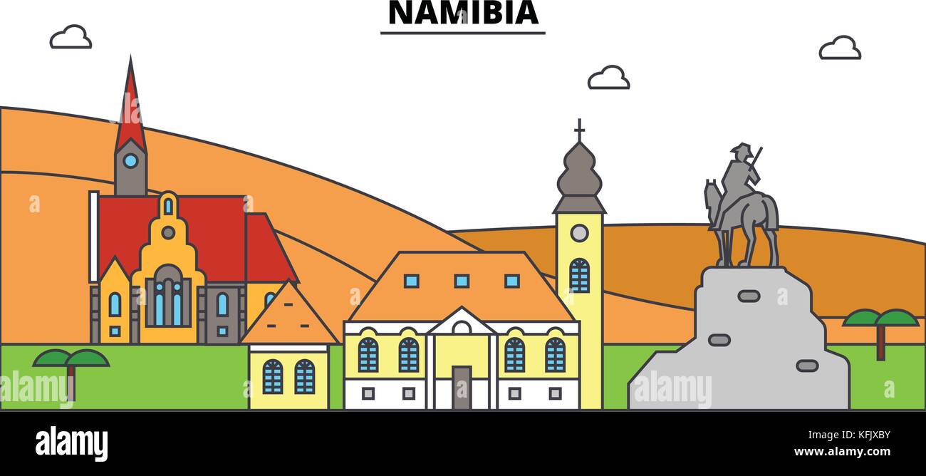 Namibia outline city skyline, linear illustration, banner, travel ...