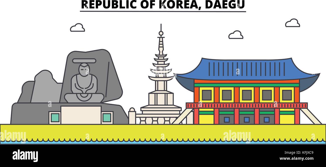 South Korea, Daegu outline city skyline, linear illustration, banner ...