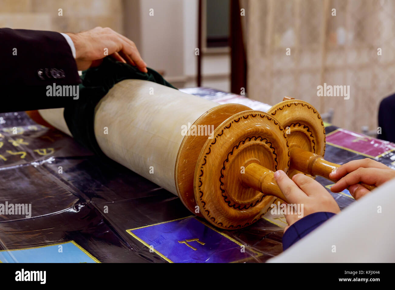 old torah scroll book close up detail Jews Torah Stock Photo - Alamy