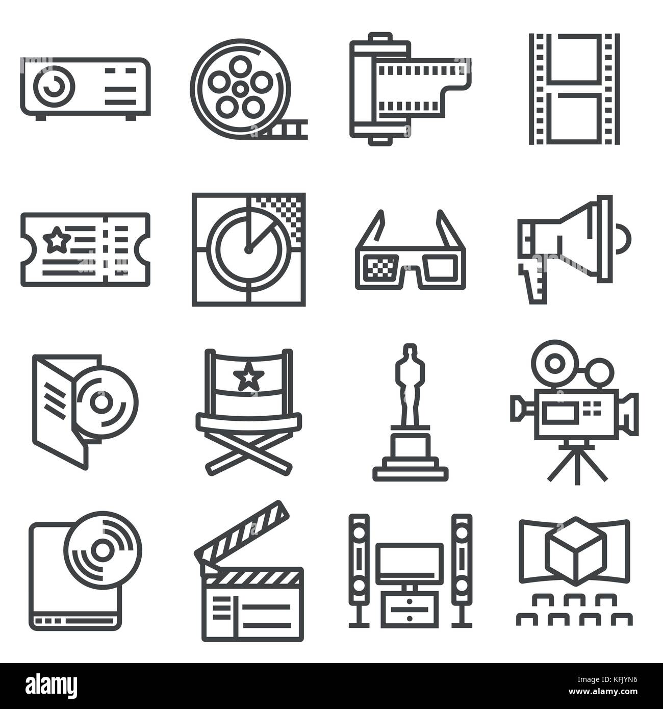 Vector line cinema icons set on white background Stock Vector Image ...