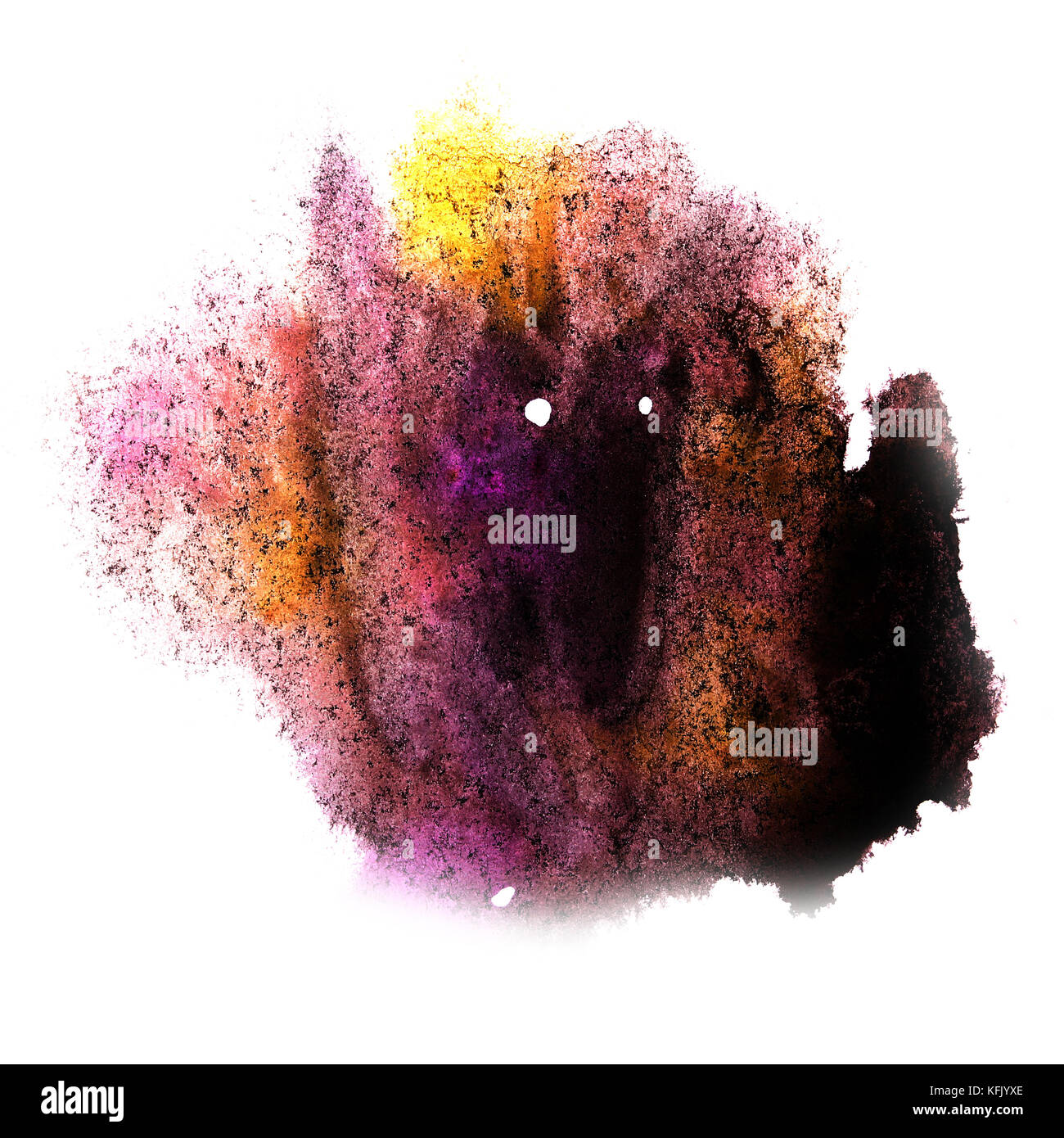 paint splash ink yellow, brown, purple, black blot and white a Stock ...